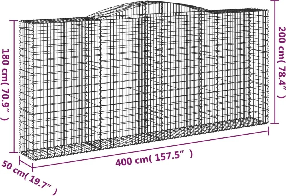 Klenutý gabionový koš 400 x 50 x 180/200 cm pozinkované železo 153539