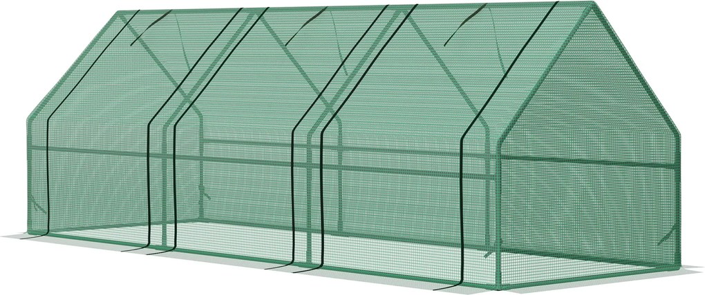 Zelený skleník Outsunny se 3 rolovacími okny, PE síťovou fólií, ocelovým rámem, balkonový skleník, zahradní skleník, 270x90x90 cm, skleník pro rajčata