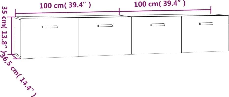 vidaXL Nástěnné skříňky 2 ks 100x36,5x35cm kompozitní dřevo [3115662] Barva: Betonová šedá