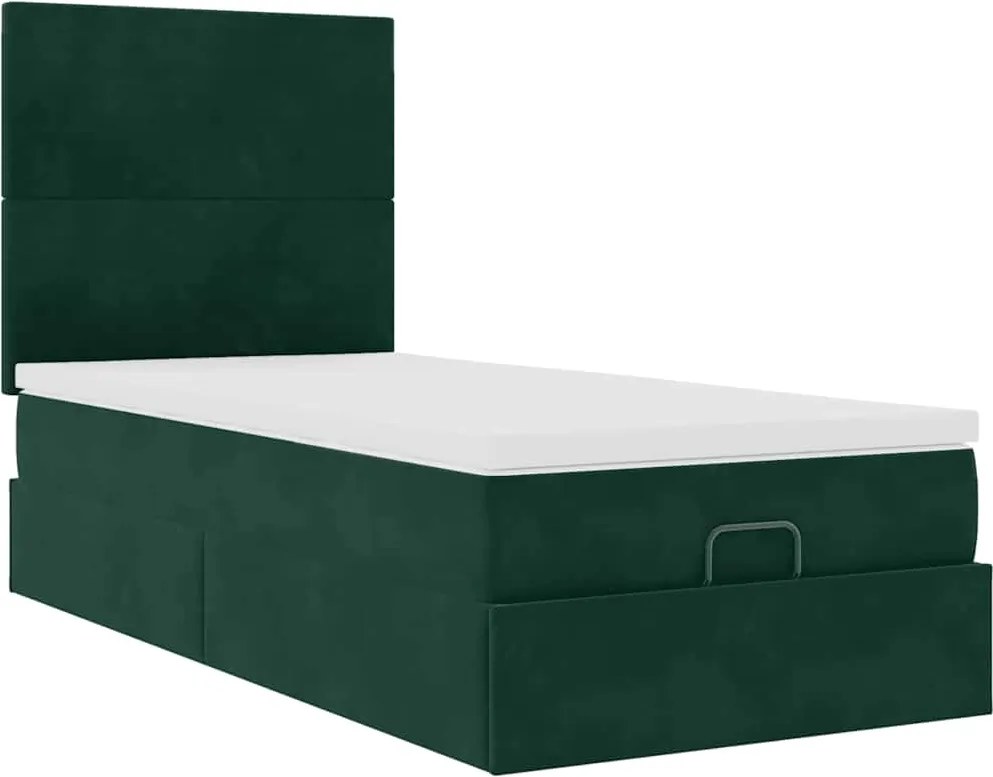 Osmanský rám postele s matracemi tmavě zelené 100x200cm samet 3313382