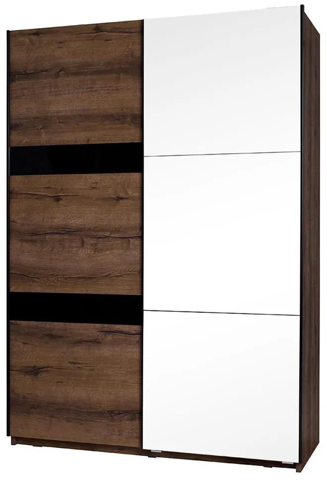DENVER mc | šatní skříň SZ150 + zrcadlo | 150 cm | dub monastery / černá lesk