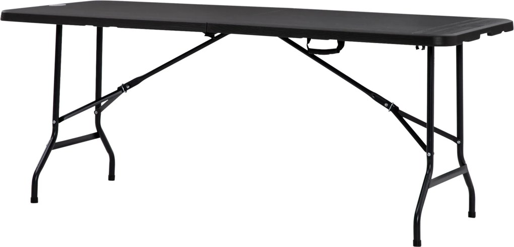 Skládací zahradní stůl Outsunny pro 6 osob, bufetový stůl se železnou konstrukcí, stůl v dřevěném vzhledu, HDPE, 180 x 75,5 x 73 cm, tmavě šedý | Aoso