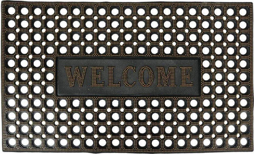 Černo-zlatá pryžová rohožka Welcome - 75*45*1 cm