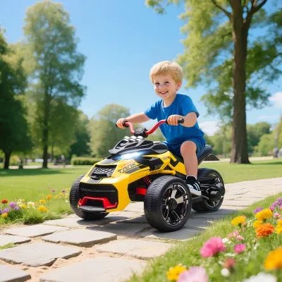 Qaba Elektrické dětské vozidlo, design tříkolky s reverzem, bateriové, MP3 přehrávač, klakson, 2 rychlosti, LED světla, 3-8 let, Žlutá