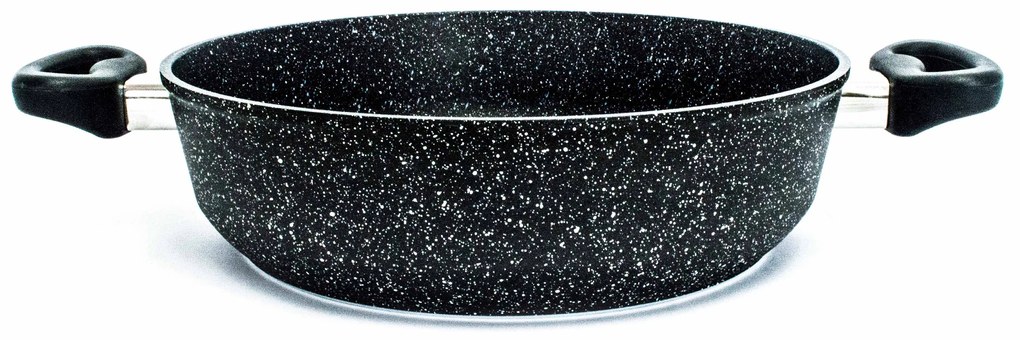 TOP ALULIT - české titanové nádobí Soté servírovací pánev/hrnec s poklicí se 2 úchyty PROTITAN linie Granit, černá, neindukční, 28 x 7 cm