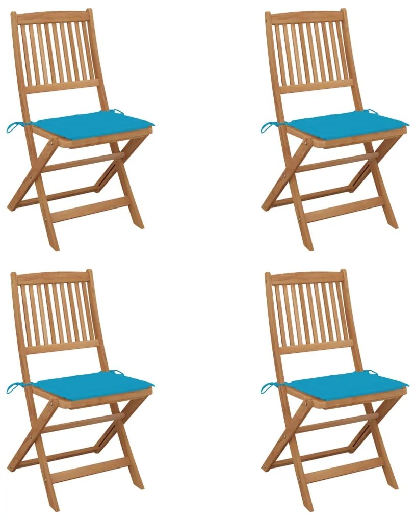 3064675 vidaXL Skládací zahradní židle s poduškami 4 ks masivní akáciové dřevo