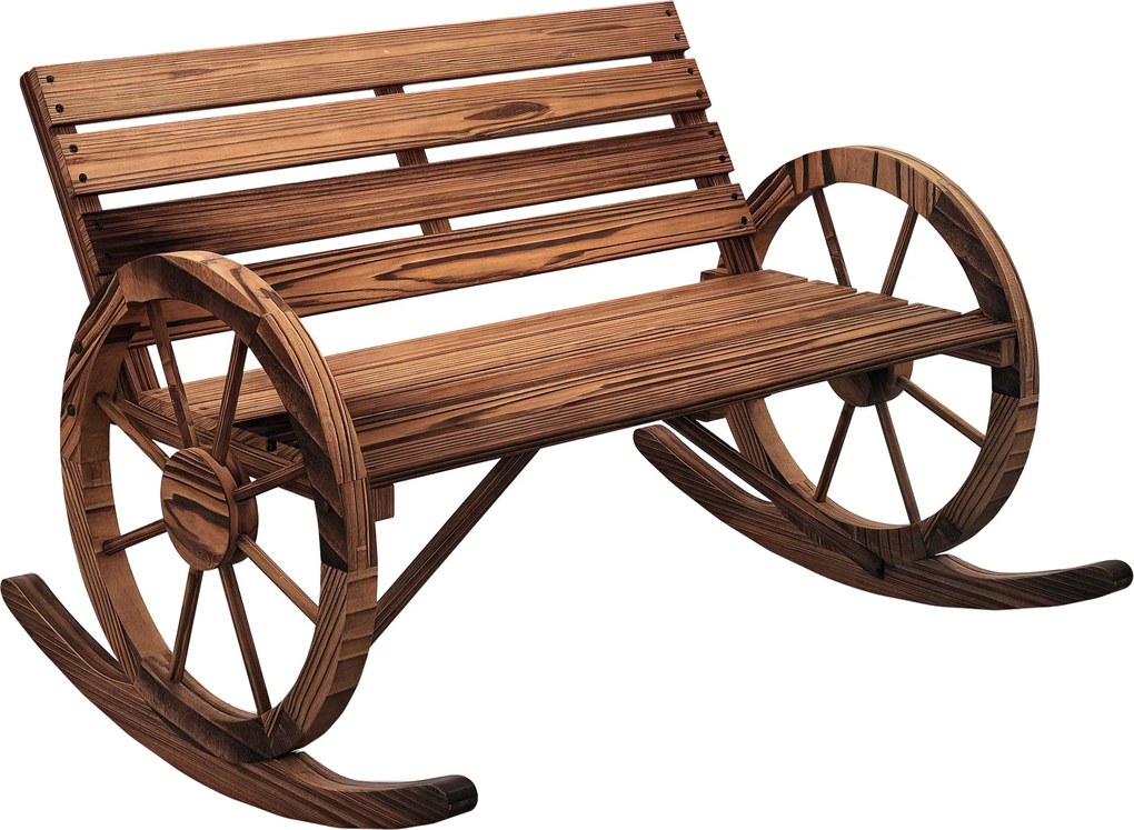 Dřevěná houpačka Outsunny, houpačka s opěrkami, zahradní lavička pro 2 osoby, dřevěná lavička do zahrady, na balkon, nosnost až 240 kg, spálená, 105 x