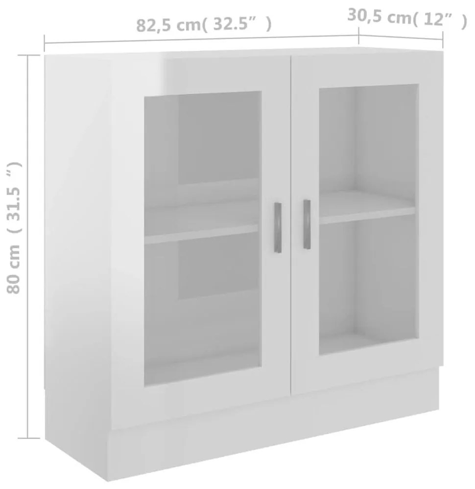 Petromila Prosklená skříň bílá vysoký lesk 82,5x30,5x80 cm dřevotříska