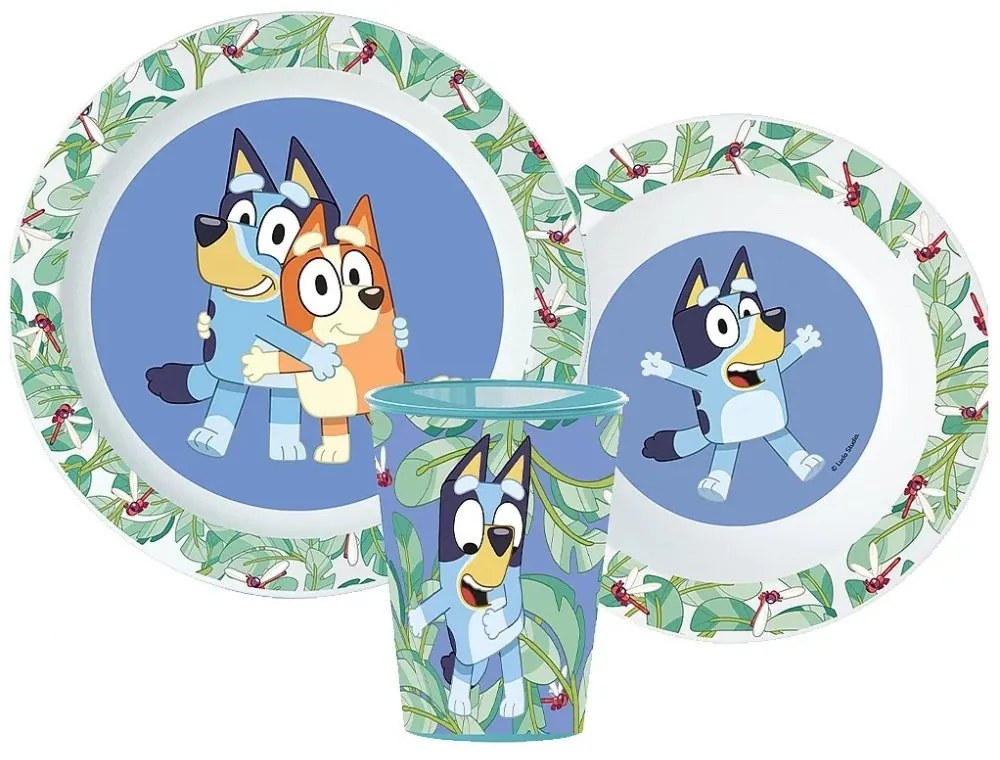 Sada plastového nádobí Bluey s kelímkem - 3 díly