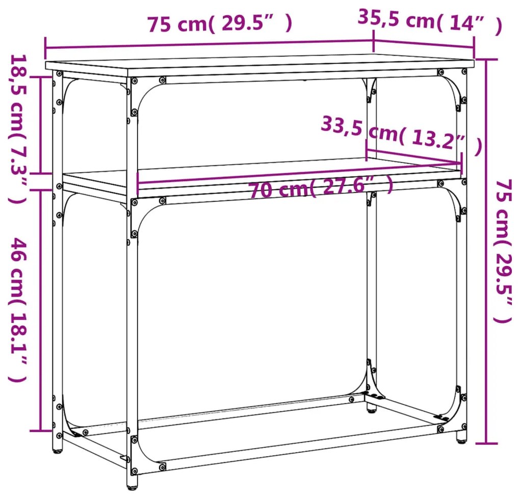 Konzolový stolek dub sonoma 75 x 35,5 x 75 cm kompozitní dřevo