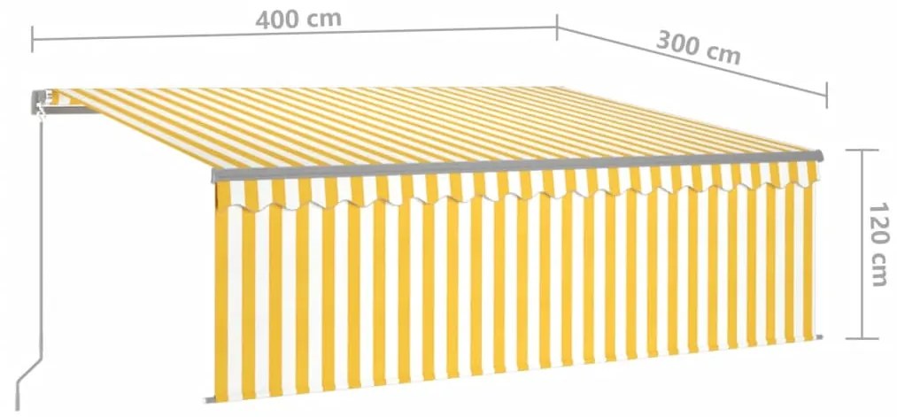 vidaXL Marketos Ručně zatahovací markýza s roletou a LED 4 x 3 m žlutobílá