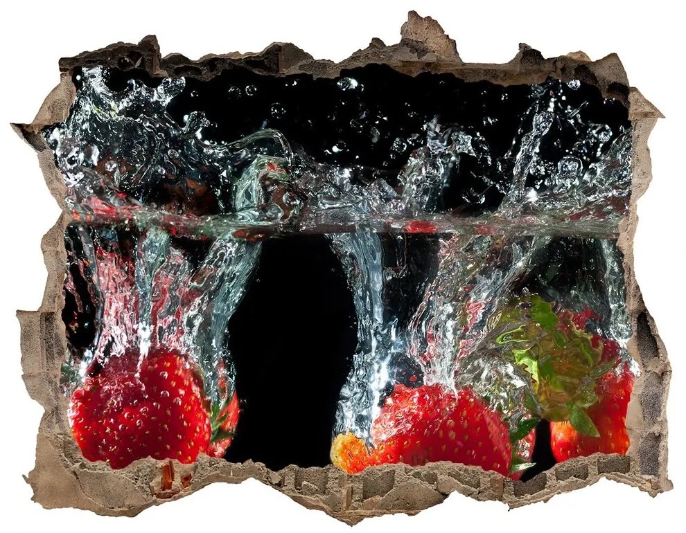 Wallmuralia Nálepka 3D díra na zeď Jahody pod vodou 95x64 cm