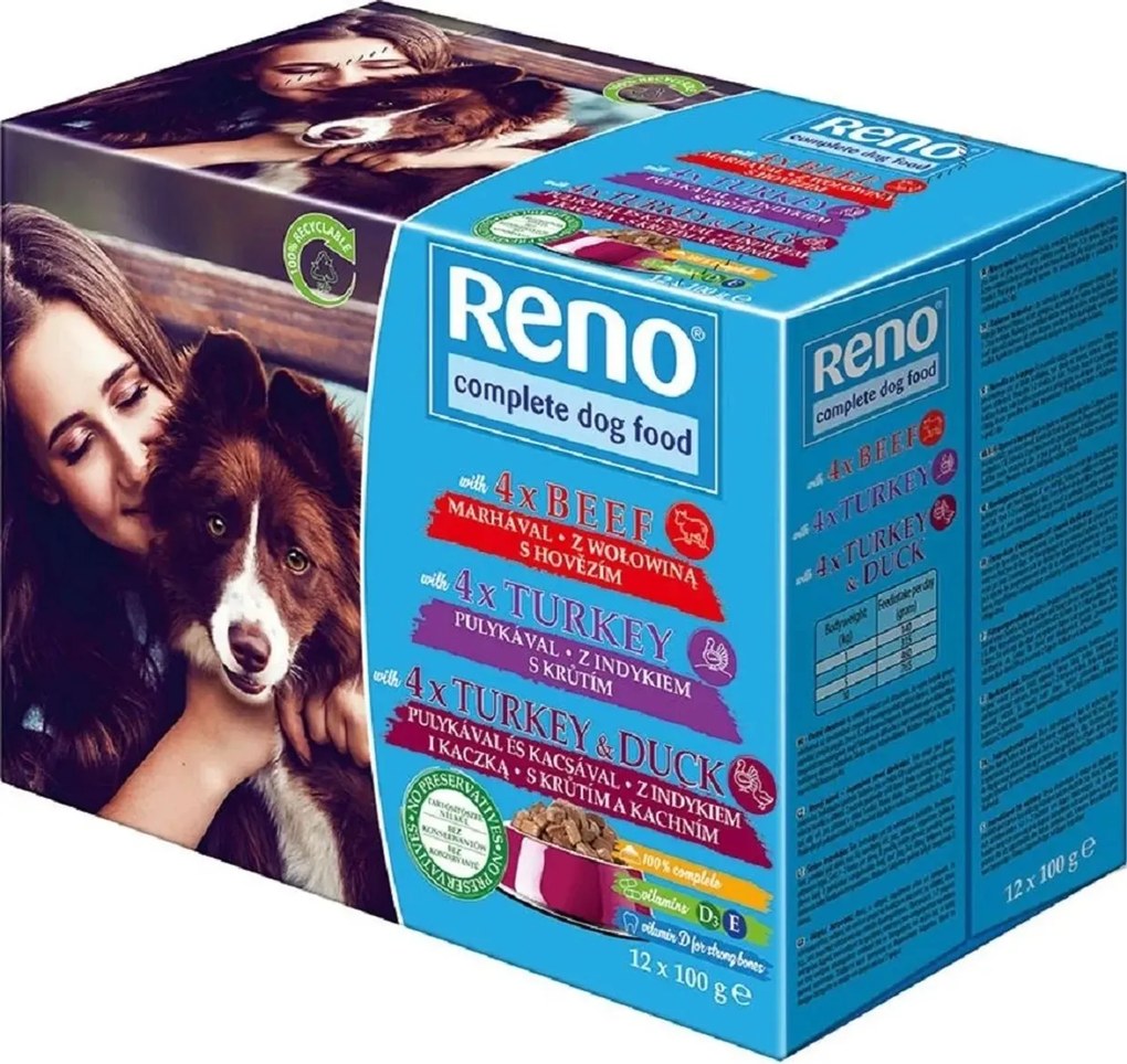 Reno Kapsičky pro psy krůtí a kachní/hovězí/krůtí, 12x 100 g