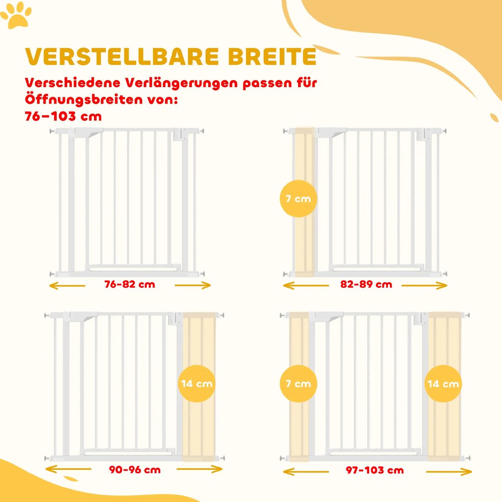 Schodišťová branka Bezpečnostní branka bez vrtání s automatickým zavíráním pro děti Kuchyňské schody 76-103 x 76 cm Bílá