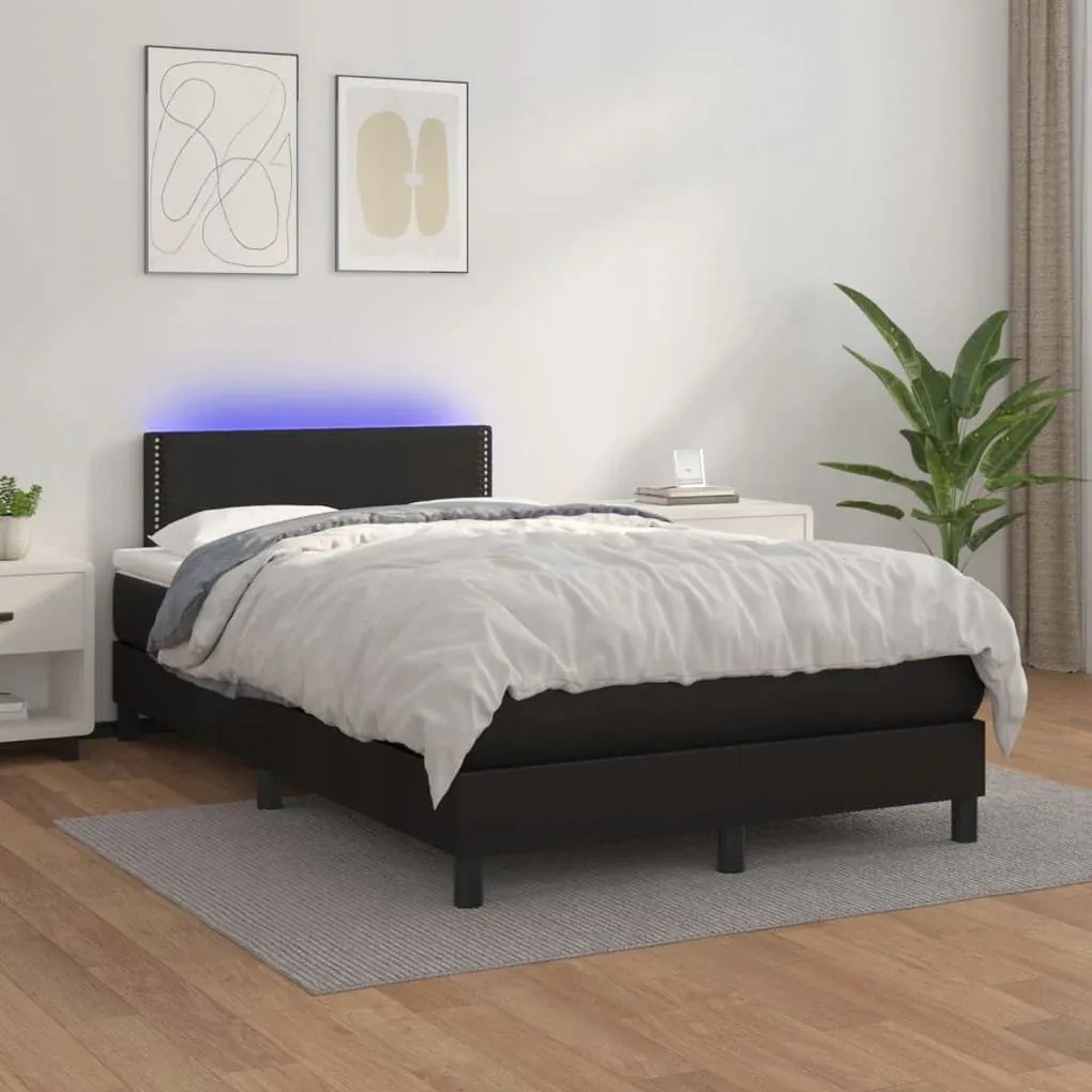 Box Spring Postel S Matrací A Led Černá Umělá Kůže Černá Hladké s hřebíky