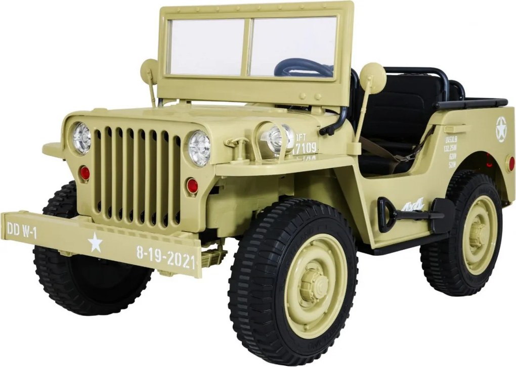 Dětský elektrický vojenský jeep willys 4x4 24V, 4x90W béžový
