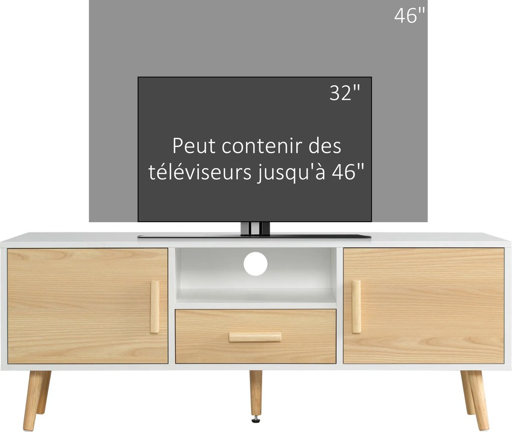 HOMCOM TV stolek pro TV do 46 palců v severském stylu se 1 zásuvkou, 2 skříňkami, 1 prostorem a 1 organizérem kabelů - 120 x 37 x 45,5 cm | Aosom