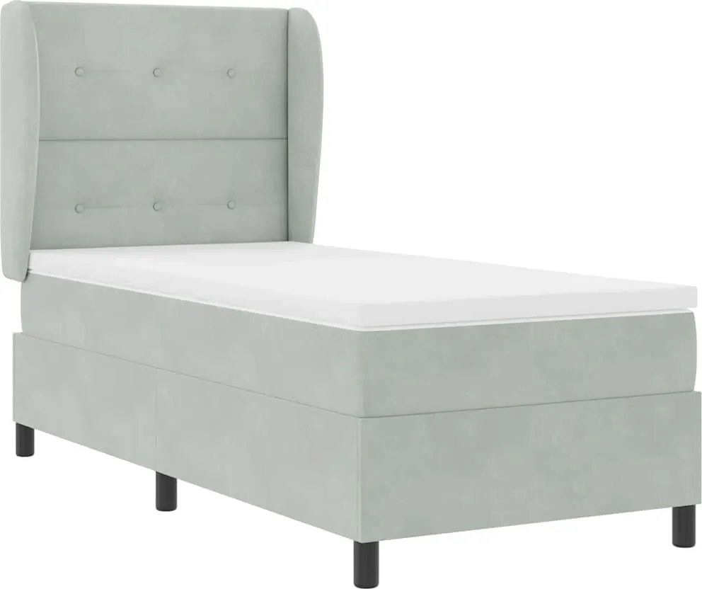 Postel s boxspringem s čelo Světle šedá 190 x 90 cm samet 3340904