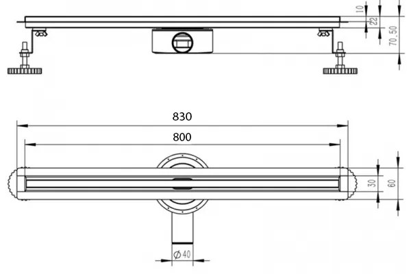BPS-koupelny Sprchový odtokový žlab DL03 HYD-2607 80 cm, černý