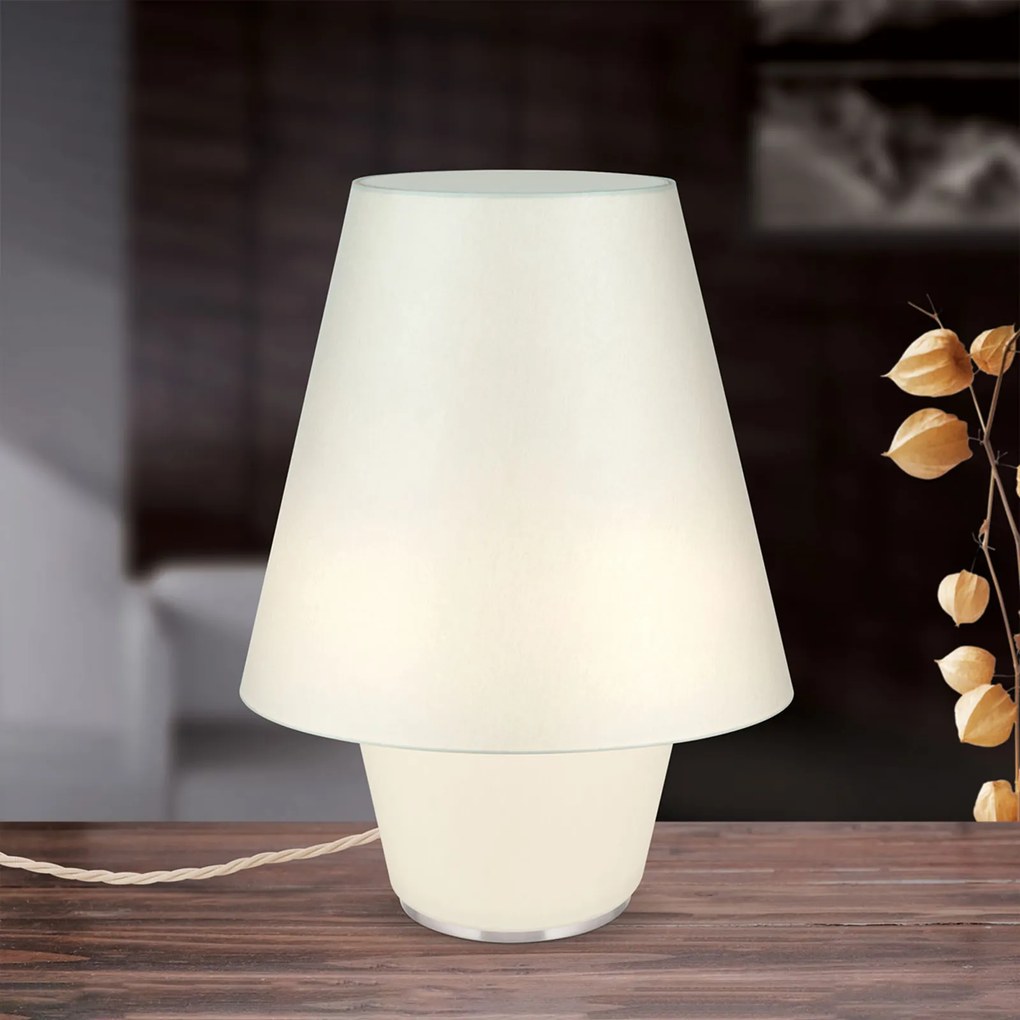 Textilní stolní lampa Zwillinge krémová Ø 25 cm