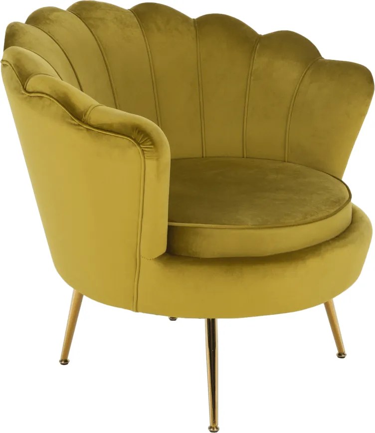 Křeslo ve stylu Art-deco, hořčicová Velvet látka/gold chrom-zlatý, NOBLIN