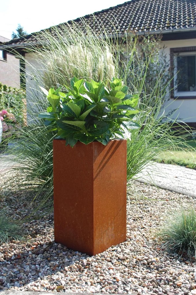 Květináč BLOCK, corten, výška 60 cm, hnědý