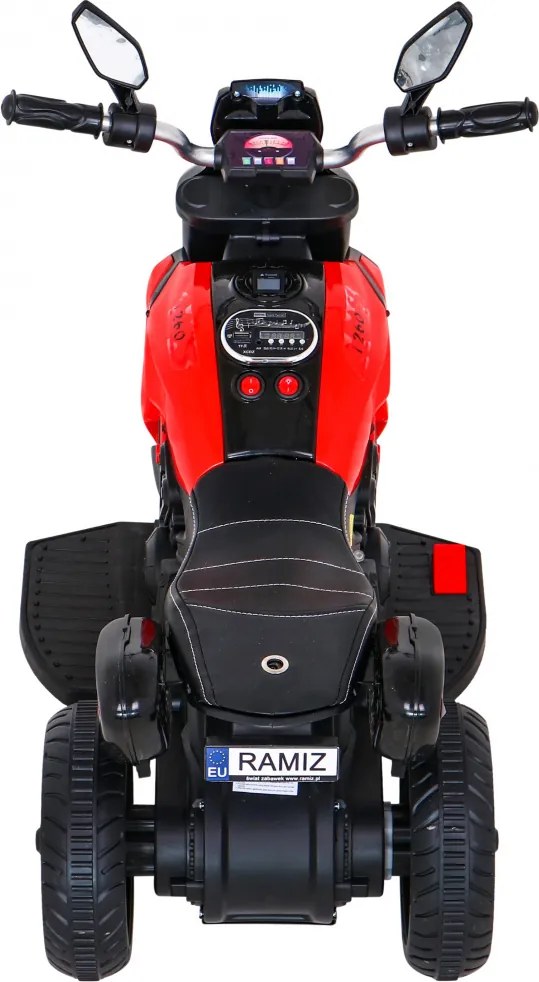 Ramiz Motorka Fast Tourist na baterie pro děti červená + audio + světla + ekokůže