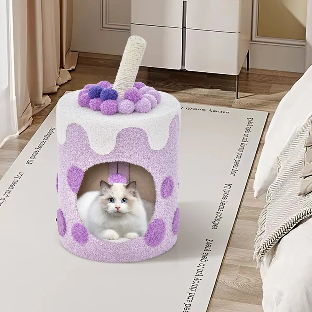 Costway Cat tree škrábací soudek ve tvaru mléčného čaje se sisalovými kolíky