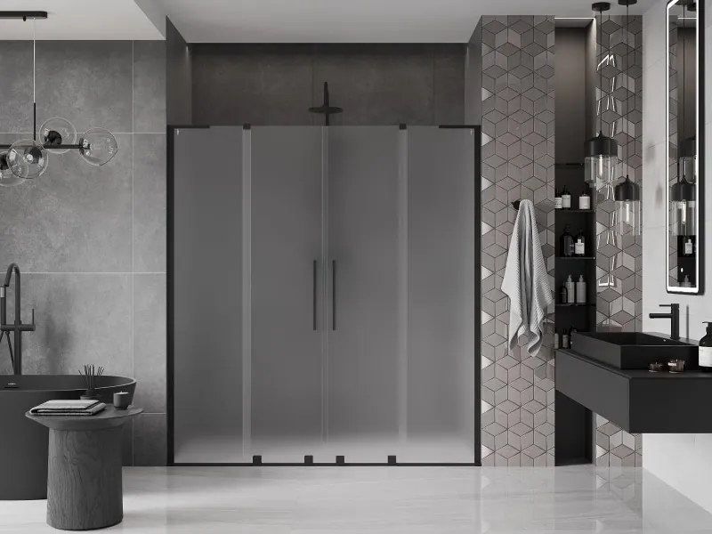 Mexen Velar L Duo, posuvné sprchové dveře do otvoru 170 cm, 8mm sklo námraza, černá matná, 871-170-003-32-70