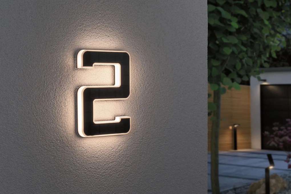 P 79843 Venkovní solární domovní číslo 2 IP44 3.000K 0,2W nabíjecí baterie výměnná - PAULMANN