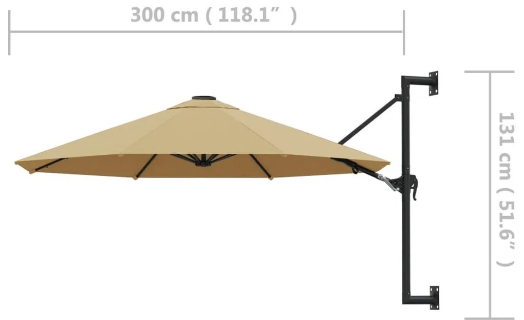 Nástěnný slunečník s kovovou tyčí 300 cm barva taupe - Default Title