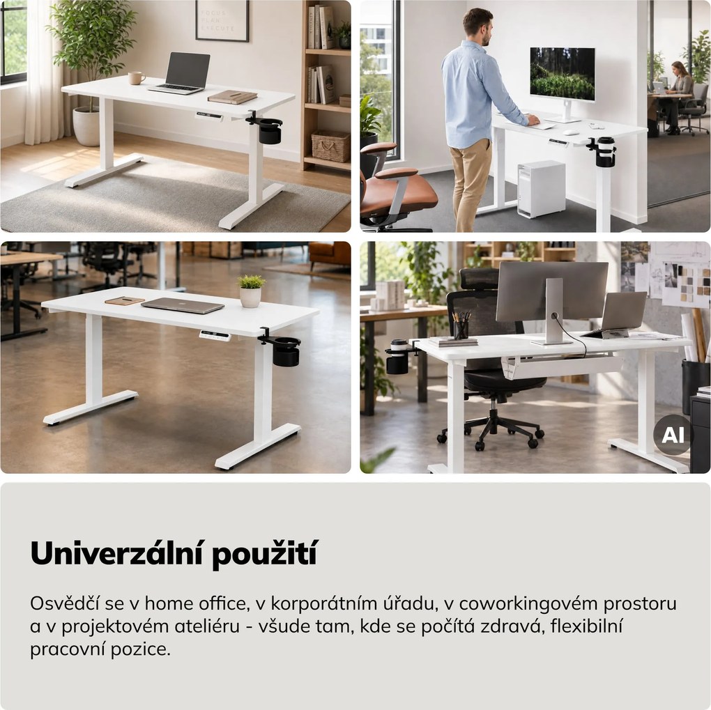 Elektrický stůl s nastavitelnou výškou ergonomický bílý,1200x600 mm: ARIA