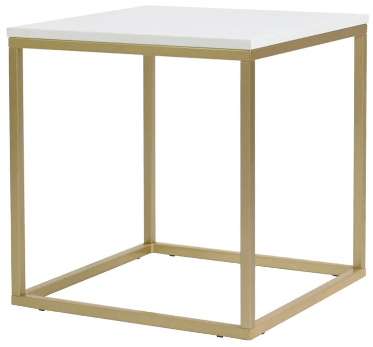 Bílý konferenční stolek FormWood Villa 50 x 50 cm s matnou zlatou podnoží