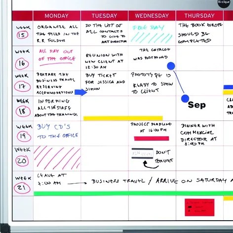 Týdenní plánovací tabule, magnetická, 600 x 450 mm