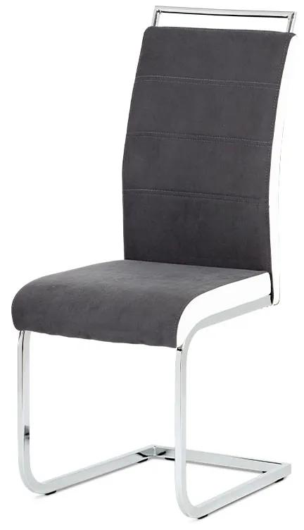 Jídelní židle DCL-966 GREY2 látka šedá, koženka bílá, chrom, VÝPRODEJ