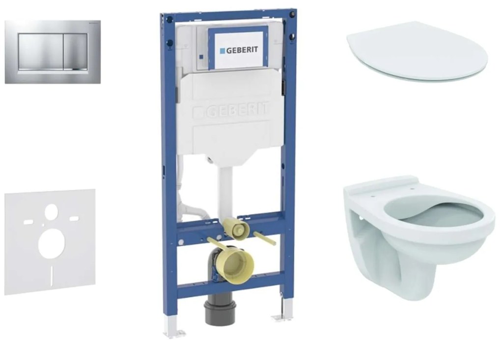 Geberit Duofix - Set předstěnové instalace, klozetu Alpha a sedátka softclose, tlačítko Sigma20, matný chrom/chrom SANI11CD2106