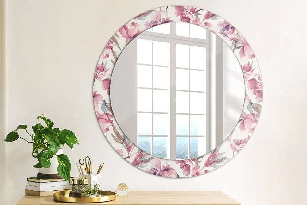 Kulaté dekorativní zrcadlo na zeď Pivoňky květin fi 70 cm