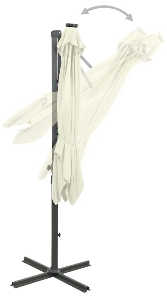 Konzolový slunečník s tyčí a LED světly pískový 300 cm,  312328