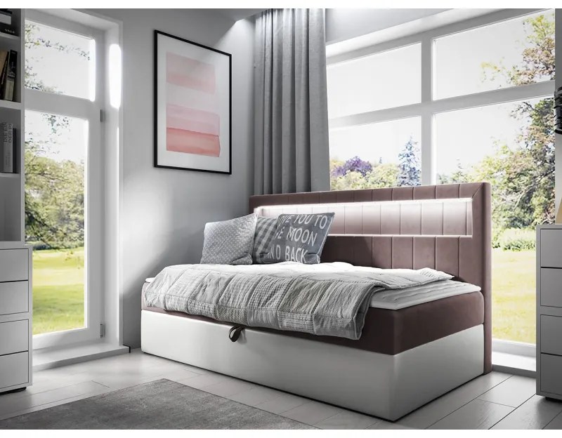 Kontinentální jednolůžková postel Junior Ribezo 2, Rozměr postele: 100x200, Barva:: ekokoža Soft 017 (biała) + Fresh 14