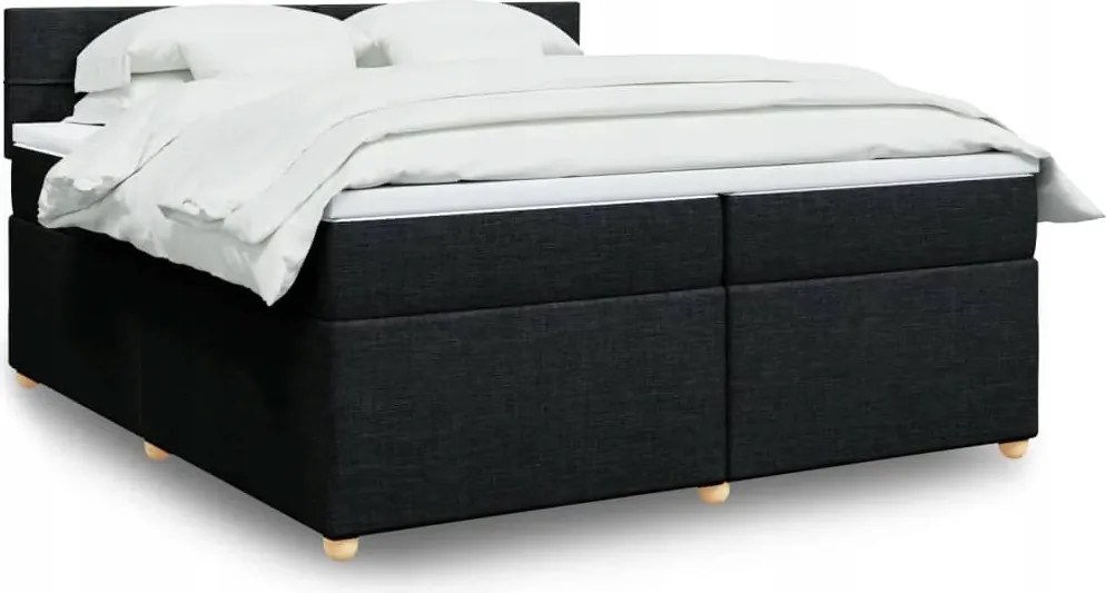 Box Spring Postel S Matrací Černá Textil Černá Blok se čtverci 200 x 200