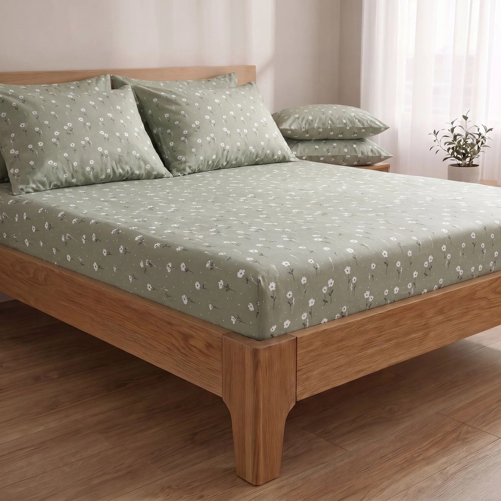 Kvalitex Bavlněné napínací prostěradlo Kvítky zelené 160x200cm