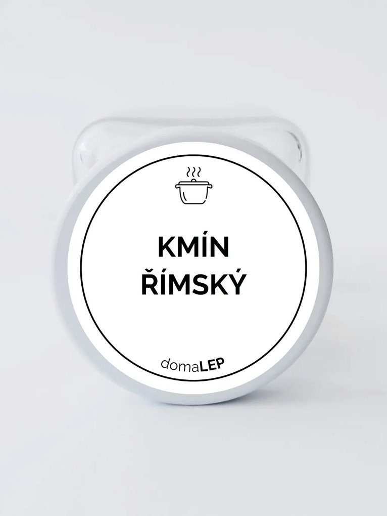 Samolepka na kořenky KMÍN ŘÍMSKÝ bílá 5 cm tučné písmo