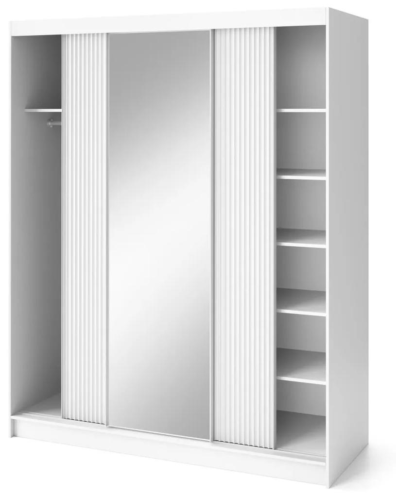 Bílá šatní skříň se zrcadlem a posuvnými dveřmi Biancco - 180 cm