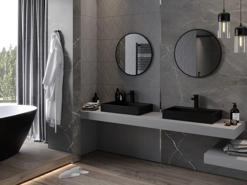 Mexen Loft, kulaté koupelnové zrcadlo 60 cm, barva rámu černá matná, 9850-060-060-000-70