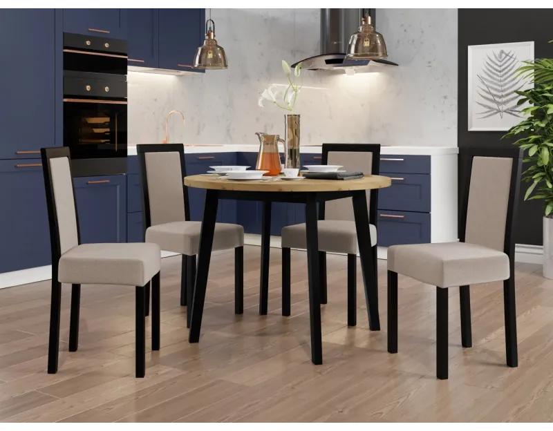 Jídelní stůl se 4 židlemi AL081, Barva dřeva: bílá-L, Potah: Hygge D91, Barvy nožiček: Sonoma