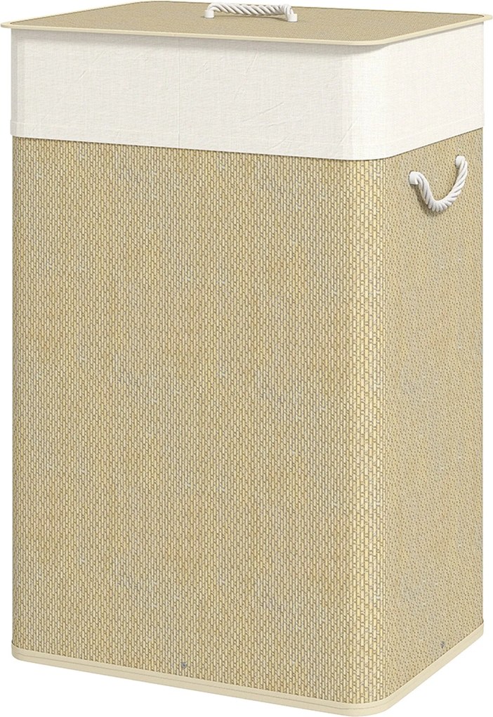 HOMCOM Koš na prádlo s víkem 72L, bambusový koš na prádlo s odnímatelnou vnitřní taškou a úchyty do prádelny, ložnice 40x30x60 cm Přírodní | Aosom