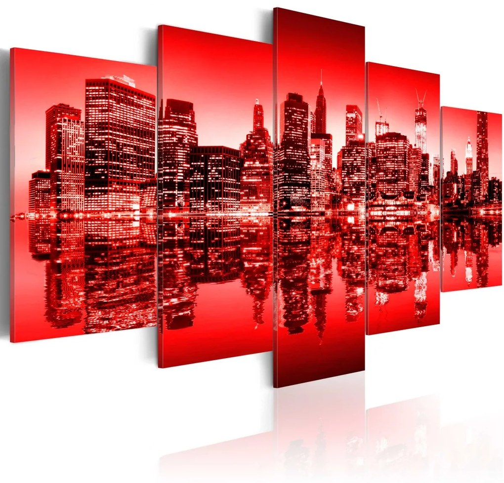 Obraz - Red glow over New York - 5 pieces - 100x50