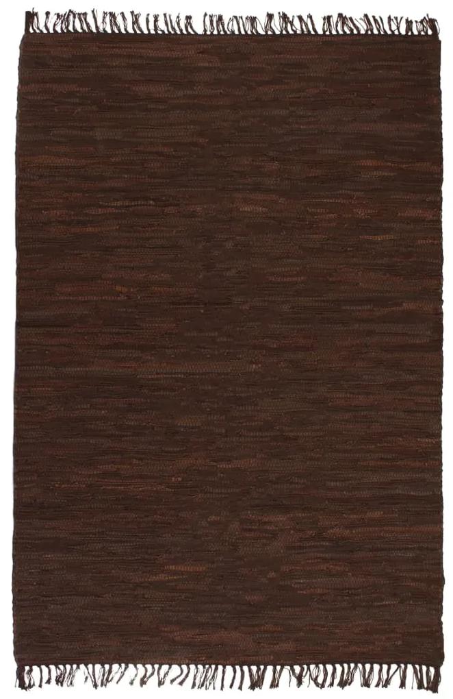245221 vidaXL Ručně tkaný koberec Chindi kůže 120 x 170 cm hnědý