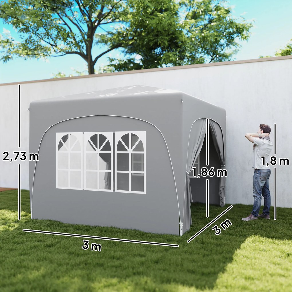 Outsunny Pavilon 3x3m, Voděodolný Stabilní Zimní Skládací Pavilon s UV Ochrannou 50+, Skládací Party Stan s 4 Bočními Panely a Taškou pro Přenášení, …