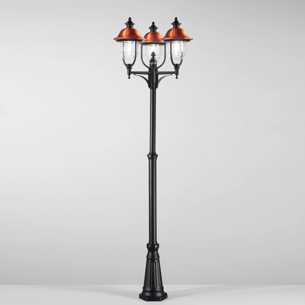 FAN LANT-VENEZIA-P3 Sloupkové svítidlo PALO VENEZIA černá/měď, 3xE27, IP44, 230 x 65 cm - FANEUROPE